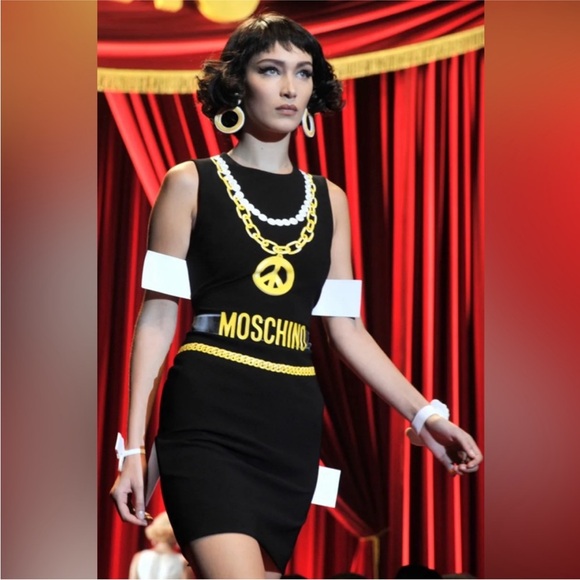 Moschino | Dresses | Moschino Runway Chain Logo Letter Print Sleeveless Black Y2k Dress Size Us6 ...